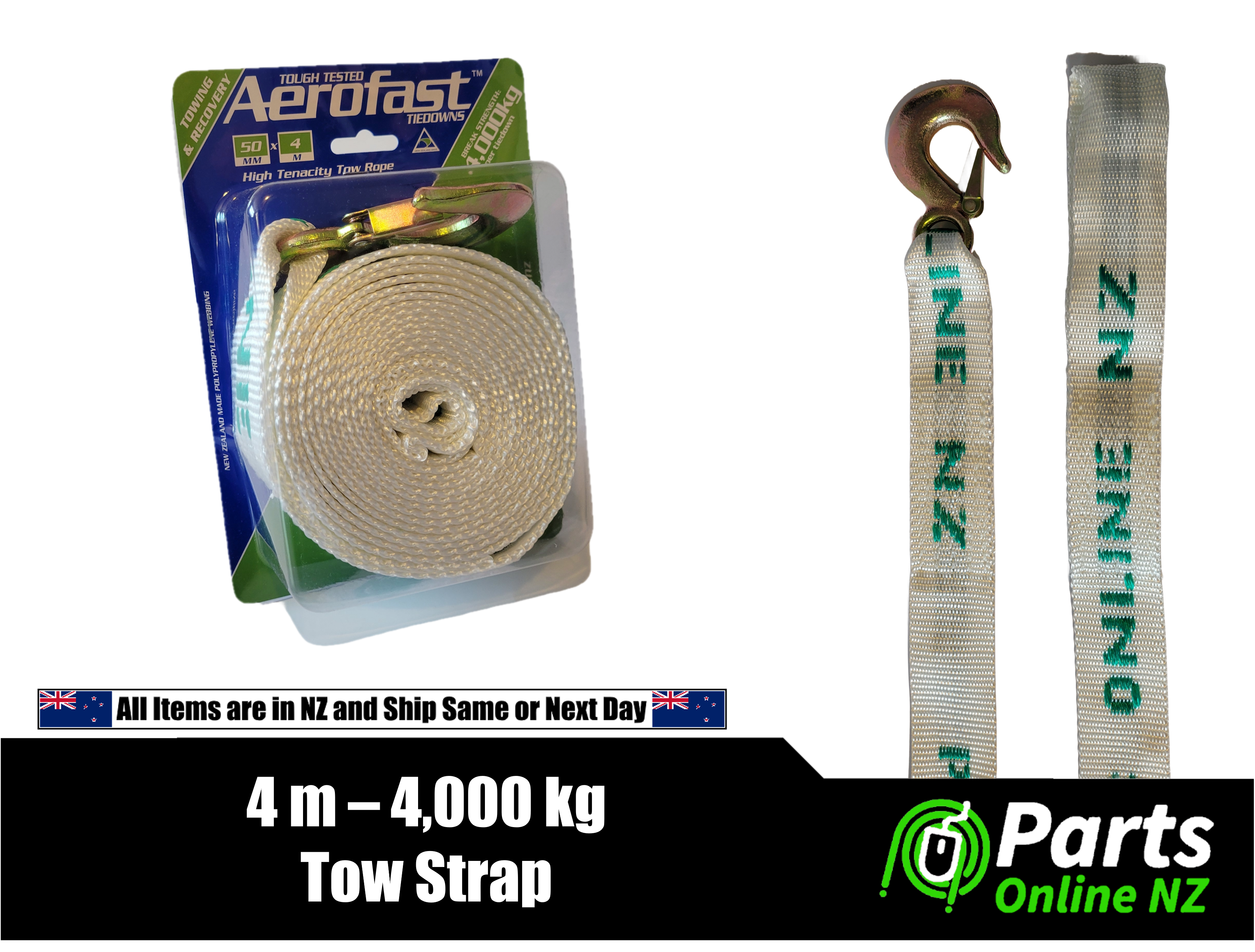 Aerofast Tow Strap, Tow Rope, Tow Strop - 4m, 4000kg – Parts Online NZ